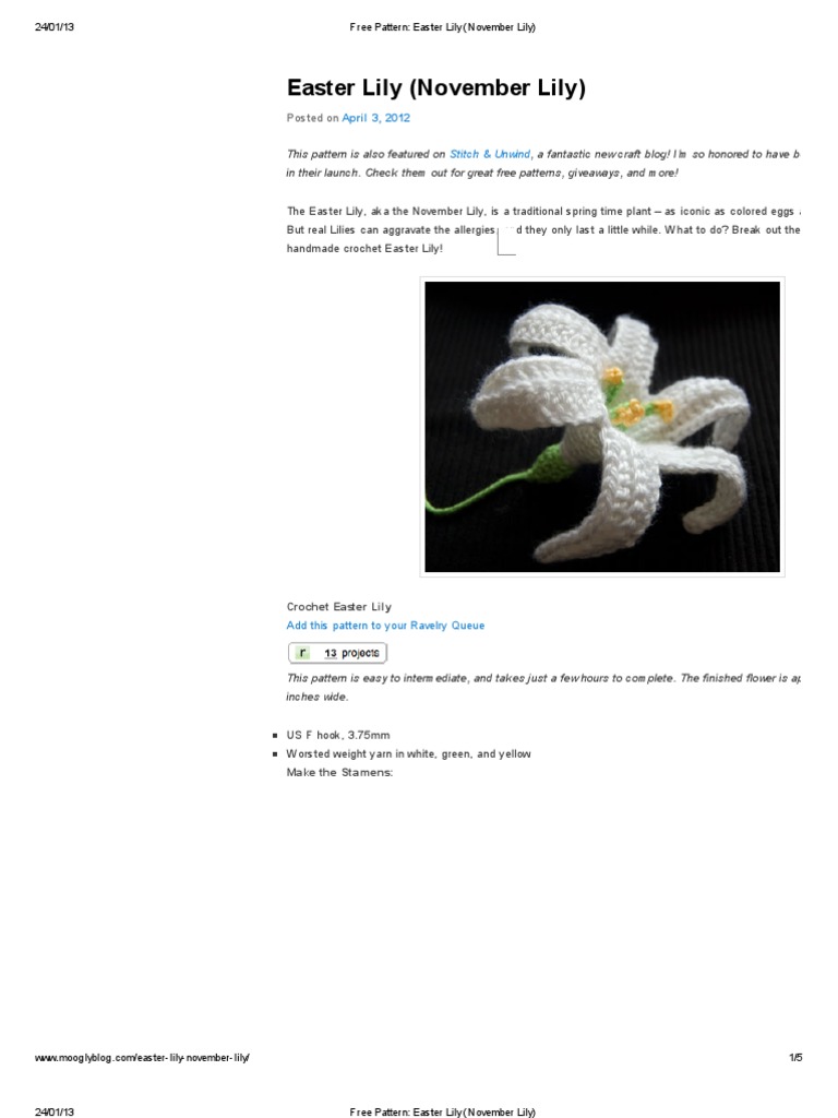 Free Pattern - Easter Lily (November Lily) | PDF | Crochet | Yarn