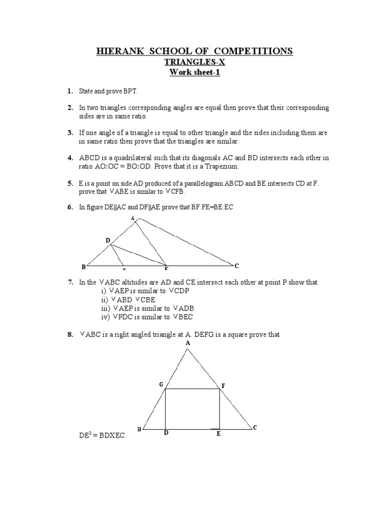 Class X (Similar Triangles) | PDF | Teaching Methods & Materials ...