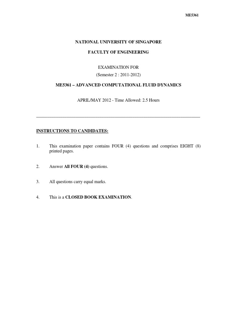 ME5361 Advanced Computational Fluid Dynamics Exam Questions | PDF | Partial Differential ...