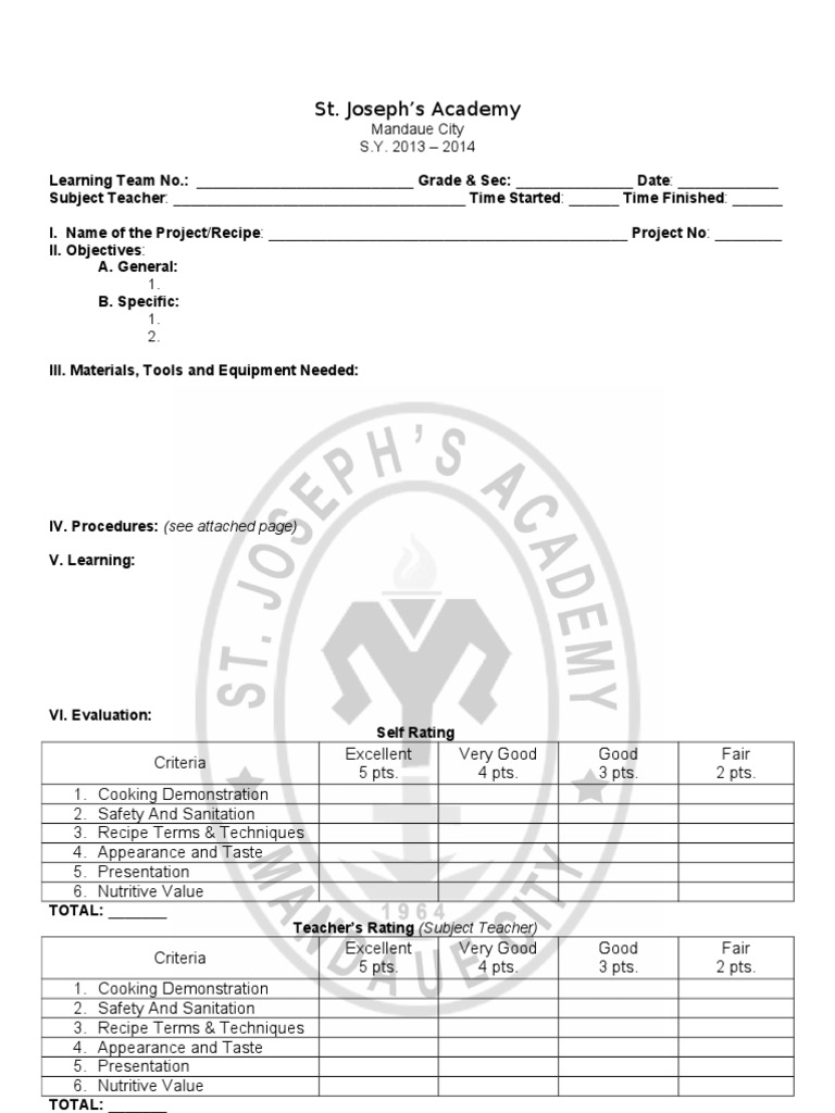 Student Cooking Project Guide | PDF