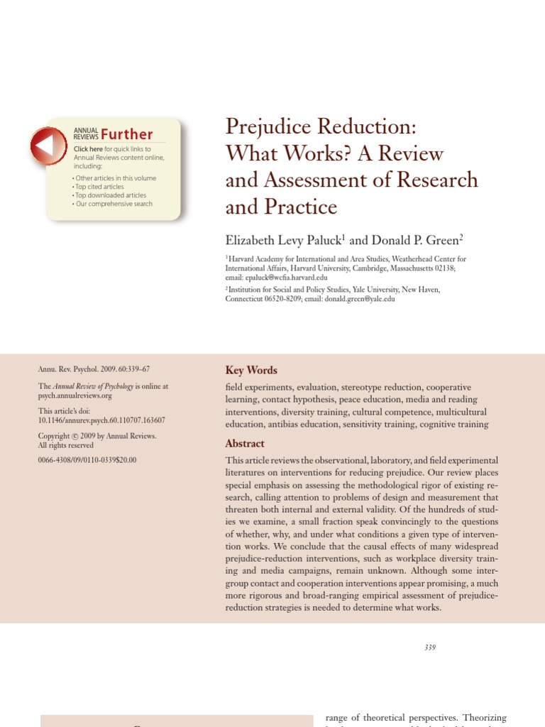 Prejudice Reduction WhatWorks A Review and Assessment of Research and ...