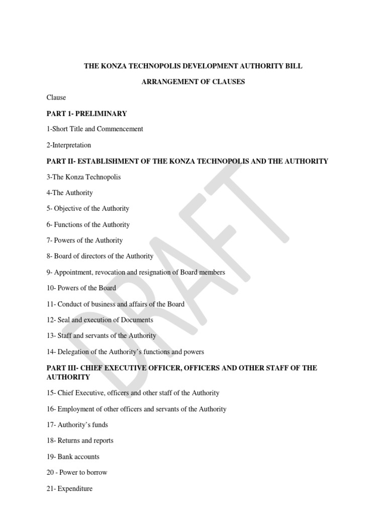 The Konza Technopolis Development Authority Bill (Draft) | PDF | Board Of Directors | Infrastructure