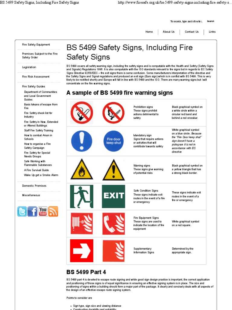 BS 5499 Safety Signs, Including Fire Safety Signs | PDF | Fire Safety ...