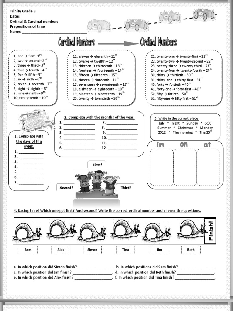 Dates, Ordinal & Cardinal Numbers, Prepositions of Time | PDF | Christmas
