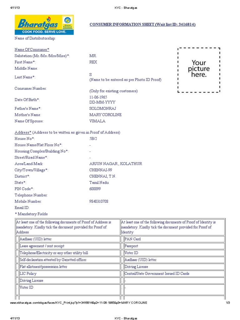 Bharat Gas KYC Form Instructions | PDF | Identity Document | Access Control