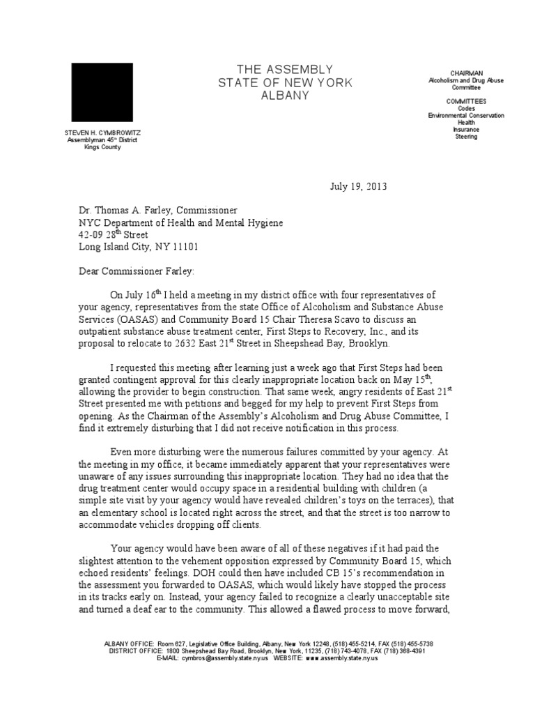Assemblyman Cymbrowitz's Letter Blasting DOH For Approving East 21st ...