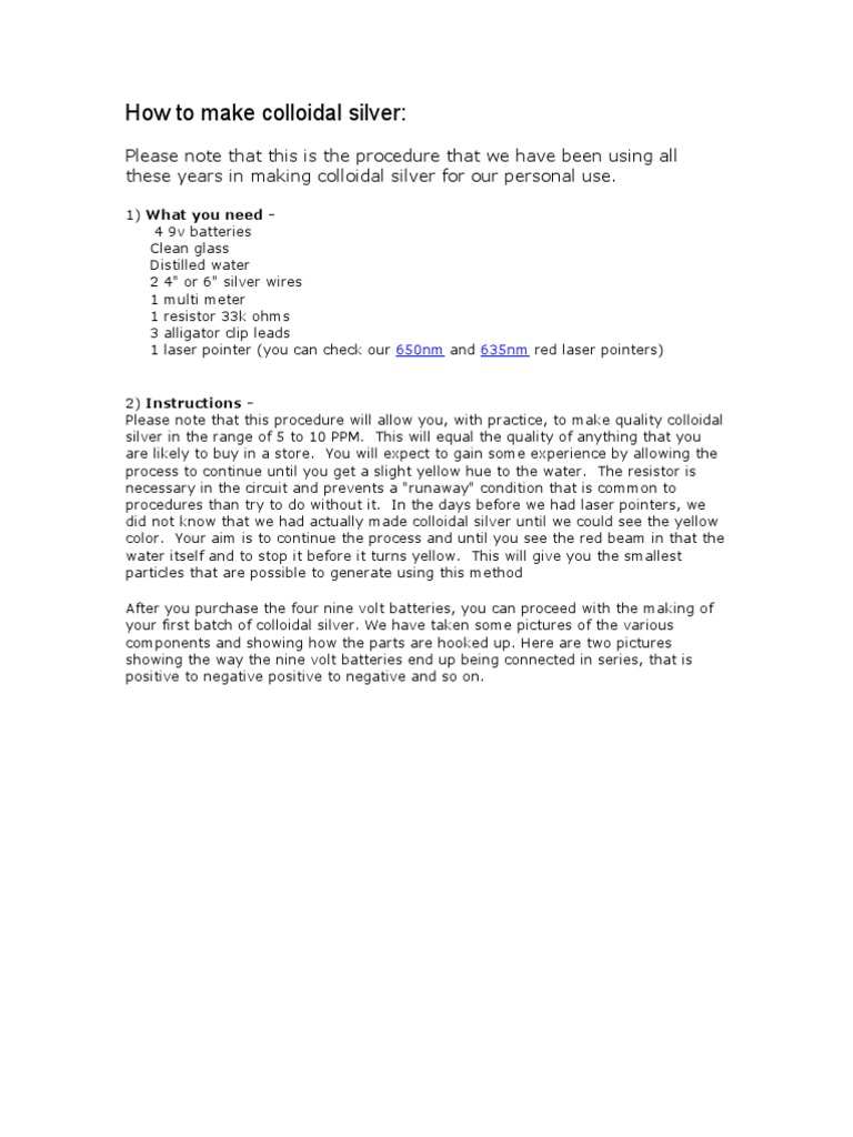 How To Make Colloidal Silver | PDF | Voltage | Electrical Resistance ...