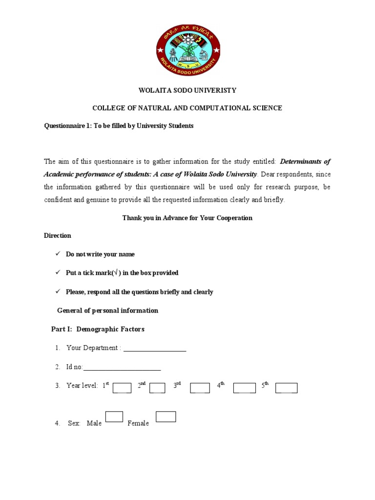 Questioner Research for Academic Performance | Questionnaire ...