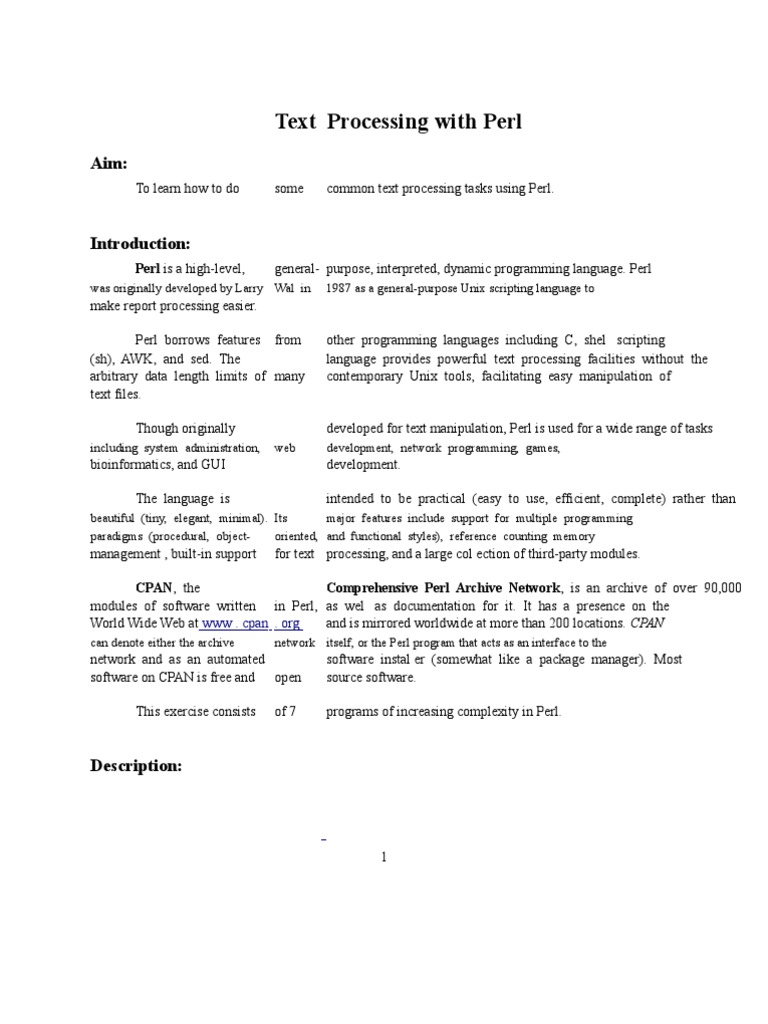 Text Processing With Perl: Perl Is A High-Level | PDF | Perl ...