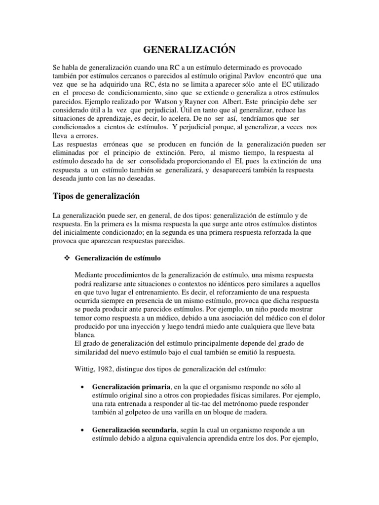 GENERALIZACIÓN | PDF | Ciencia cognitiva | Conceptos psicologicos