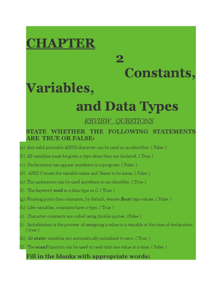 Chapter 2 Ansi C Pdf Variable Computer Science Integer