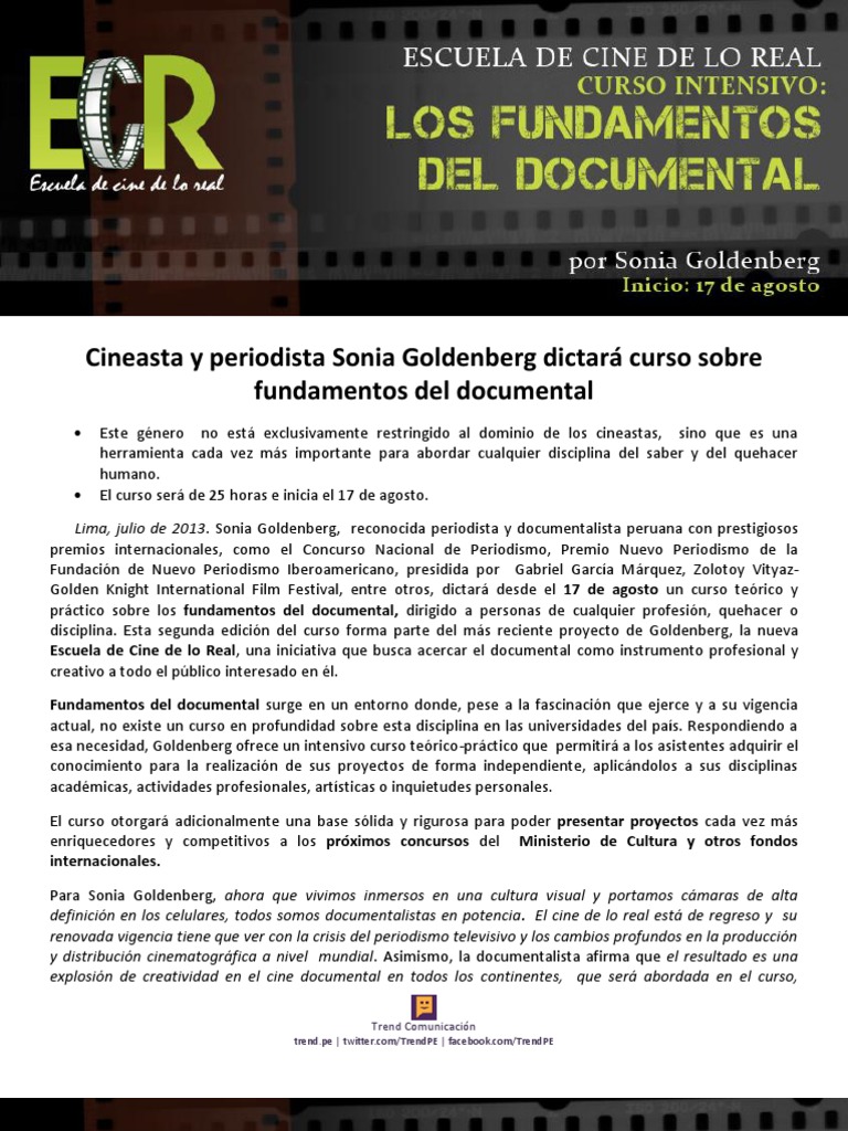 Curso Intensivo de Documental Con Sonia Goldenberg | PDF | Documental ...