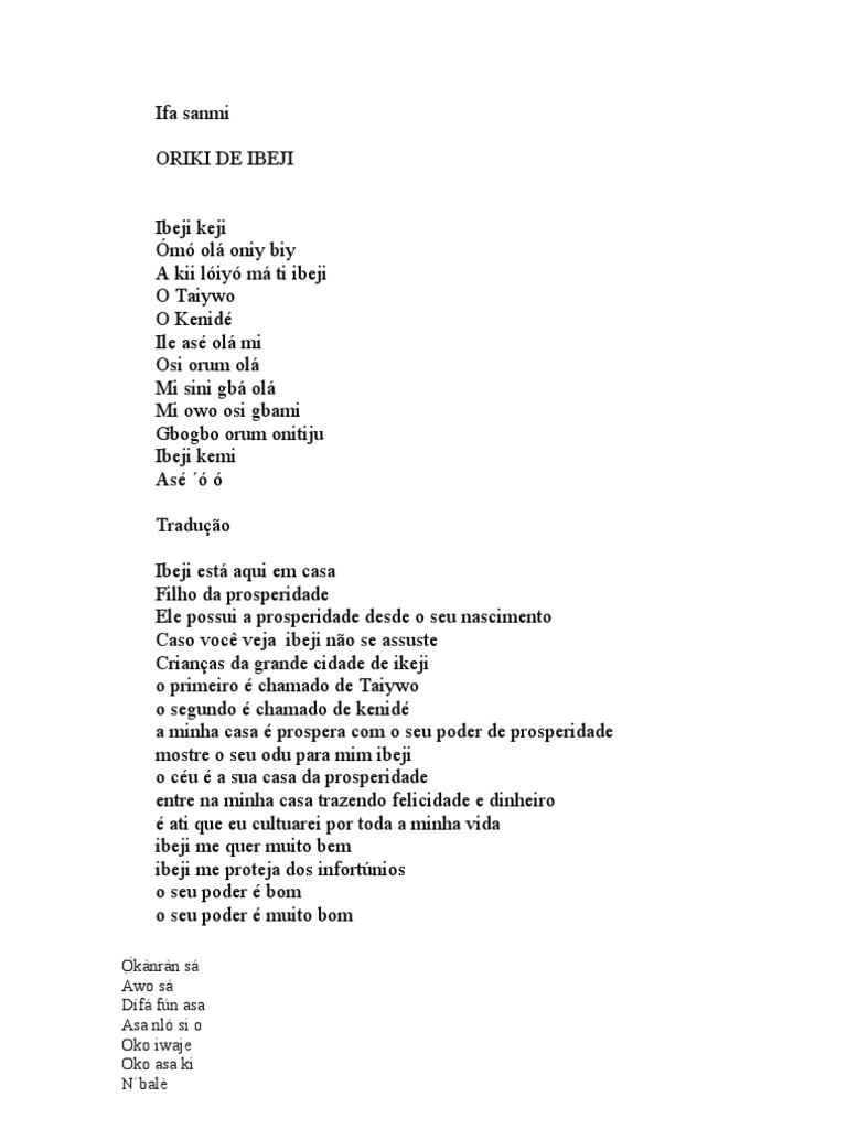 Oriki de Ibeji | PDF