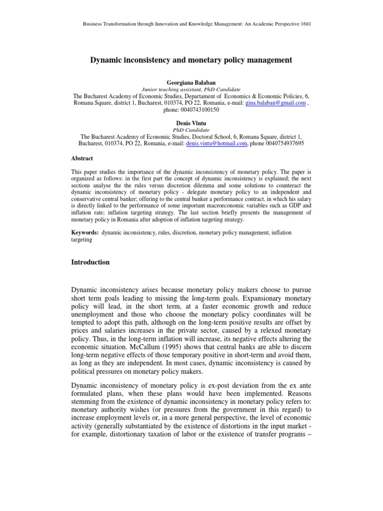 Georgiana Balaban, Denis Vîntu - Dynamic Inconsistency and Monetary ...