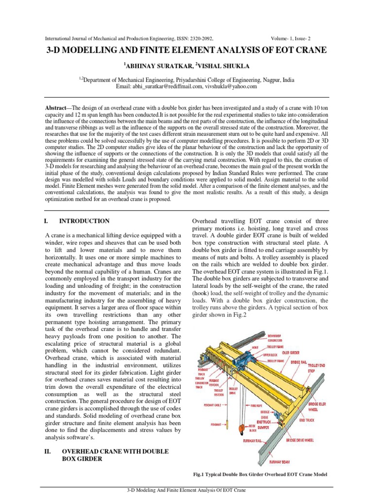 3-D Modelling AND Finite Element Analysis OF EOT Crane: Abhinay Suratkar, Vishal Shukla | PDF ...