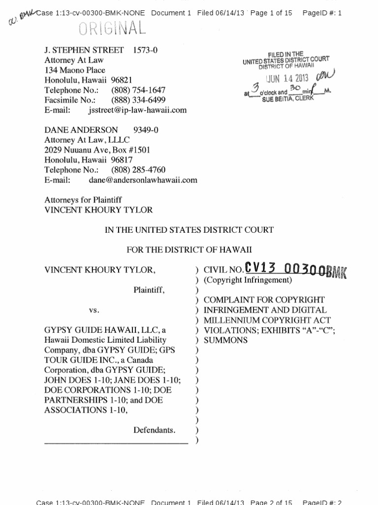 Vincent Khoury Tylor v. Gypsy Guide Hawaii, LLC | PDF