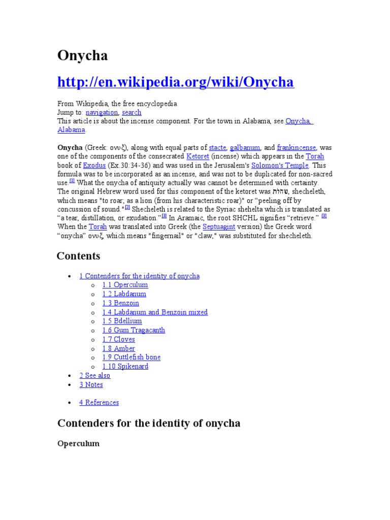 Onycha: Onycha (Greek: ονυξ), along with equal parts of | PDF ...