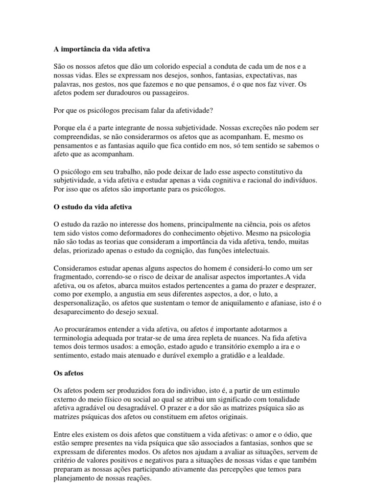 A Importância Da Vida Afetiva | PDF | Emoções | Sentimento