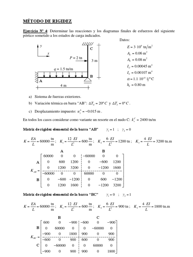 Metodo de La Rigidez. Ejercicio Resuelto Con Matrices PDF | PDF