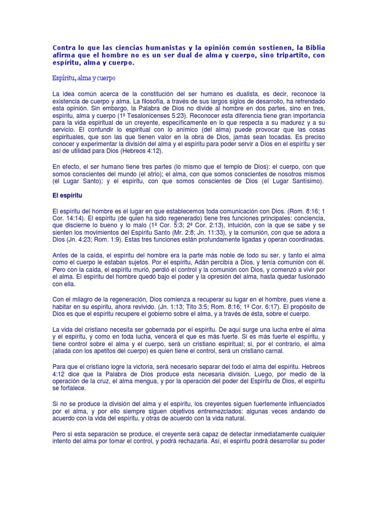 El Alma El Espiritu Y El Cuerpo Pdf Alma Problema Mente Cuerpo