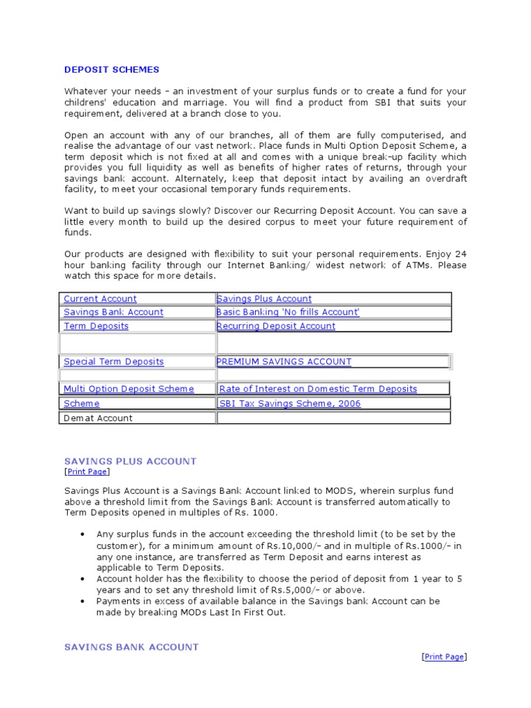 Deposit Schemes: Savings Plus Account | PDF | Loans | Banks
