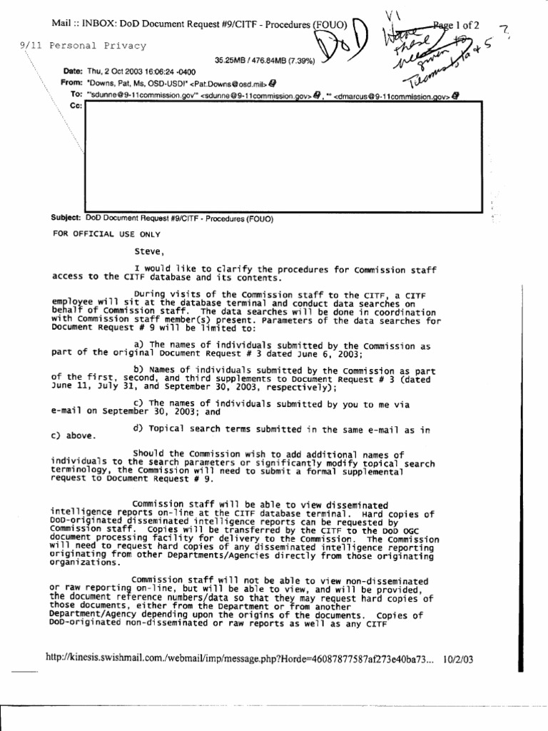 DM B3 DOD 2 of 2 FDR - Email From Pat Downs Re Document Request 9-CITF ...