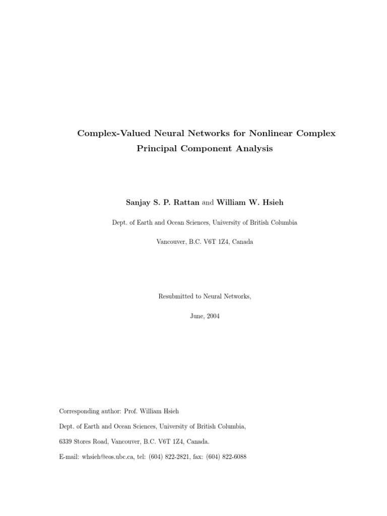 Complex-Valued Neural Networks For Nonlinear Complex Principal Component Analysis | PDF ...