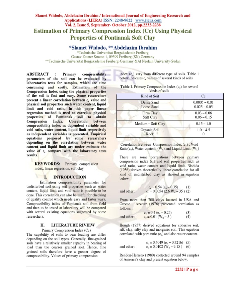 Estimation of Primary Compression Index (CC) Using Physical Properties ...