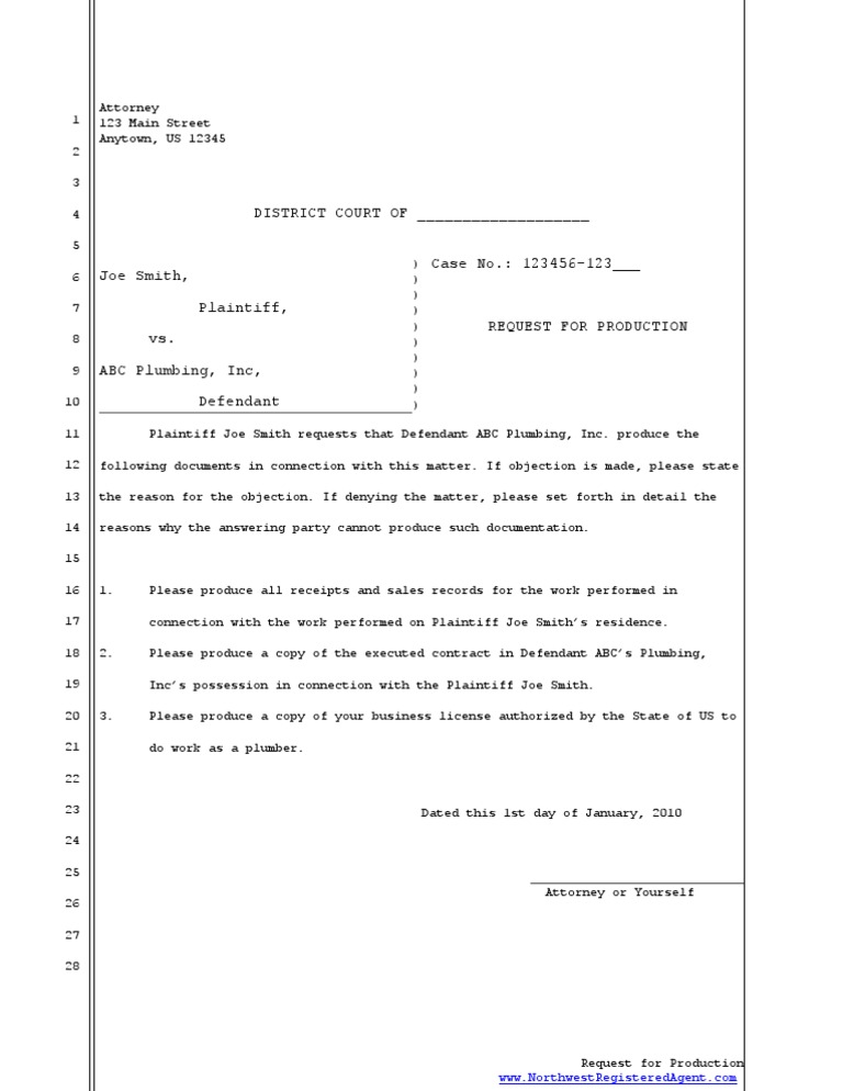 Request for Production Example