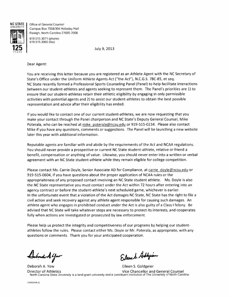 NC State Letter | PDF | National Collegiate Athletic Association ...