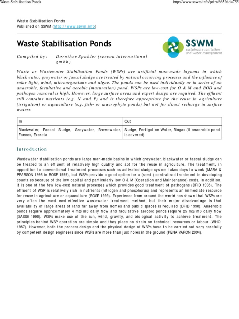Waste Stabilisation Ponds | PDF | Anaerobic Digestion | Sewage Treatment