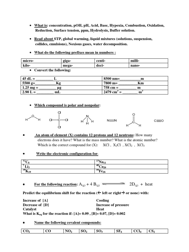 Chem1 Examples | PDF | Chemical Compounds | Chemical Reactions