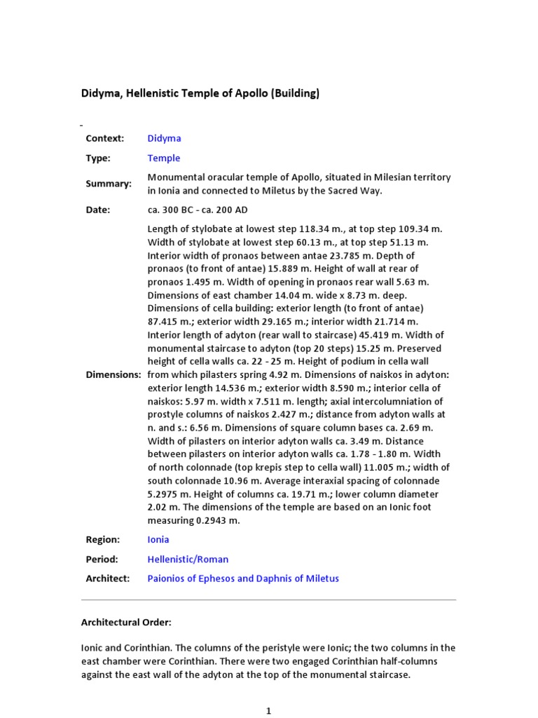 Didyma - Hellenistic Temple of Apollo | PDF | Classical Antiquity ...