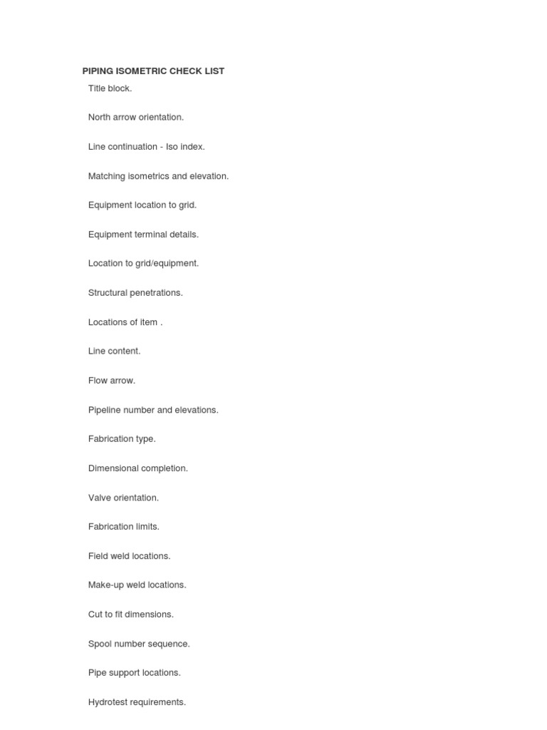 Piping Isometric Check List | PDF