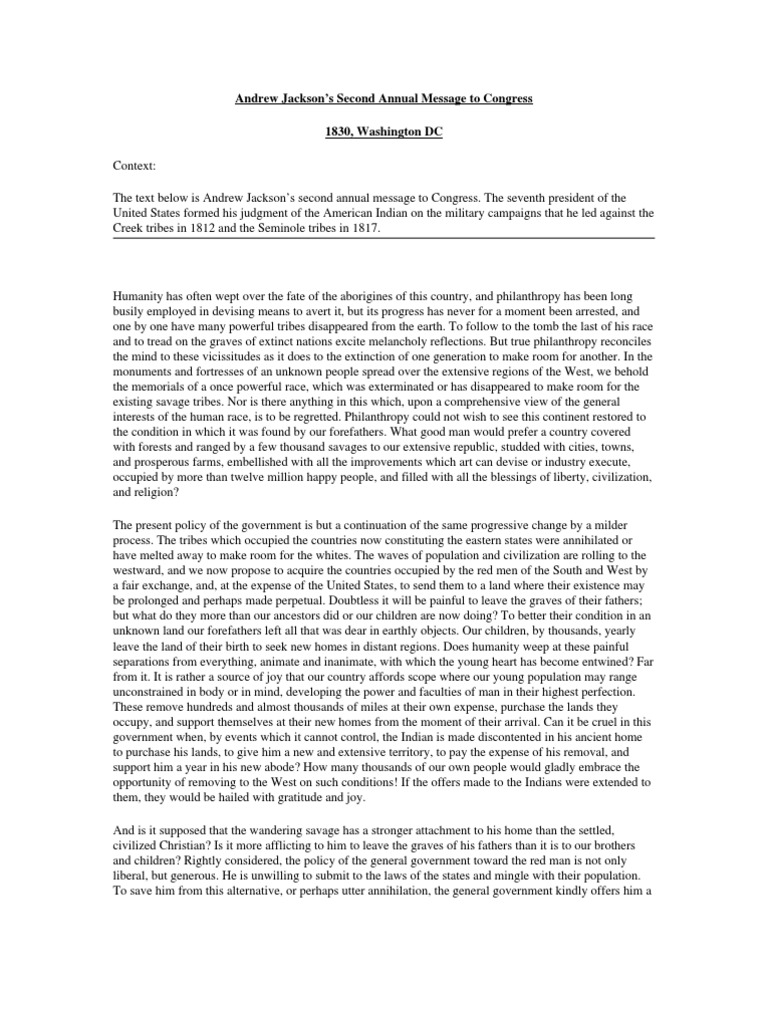 Andrew Jackson Second Annual Message to Congress | Andrew Jackson ...