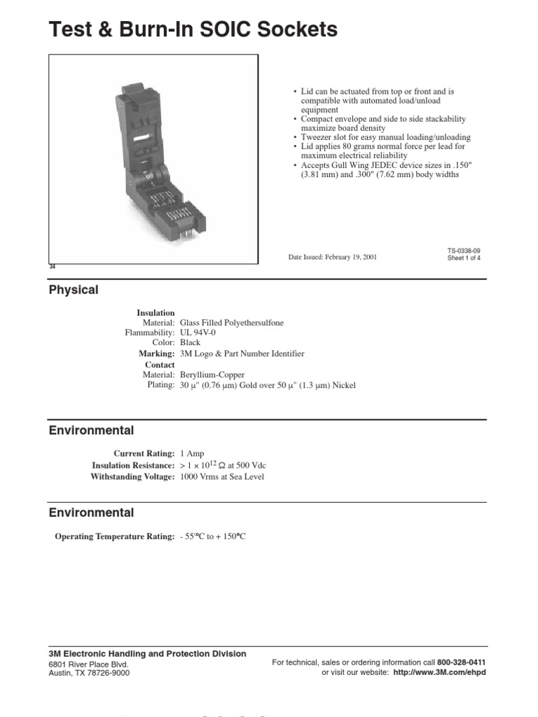 Test & Burn-In SOIC Sockets: Physical | PDF | Insulator (Electricity ...