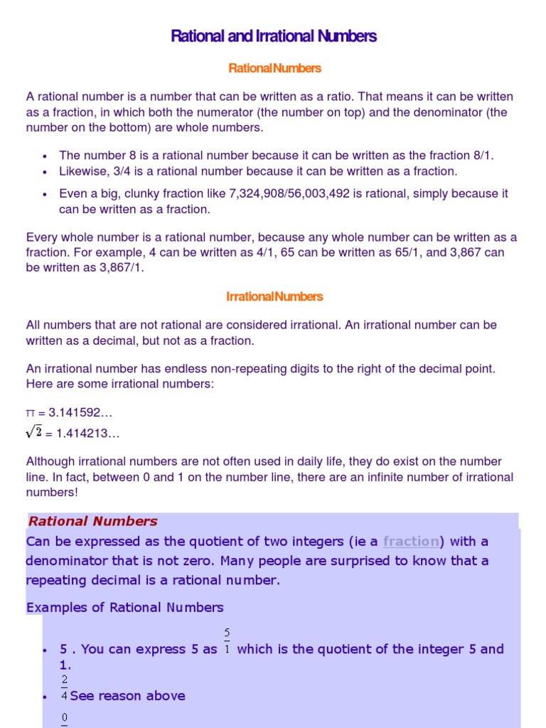 Rational and Irrational Numbers | PDF | Fraction (Mathematics ...