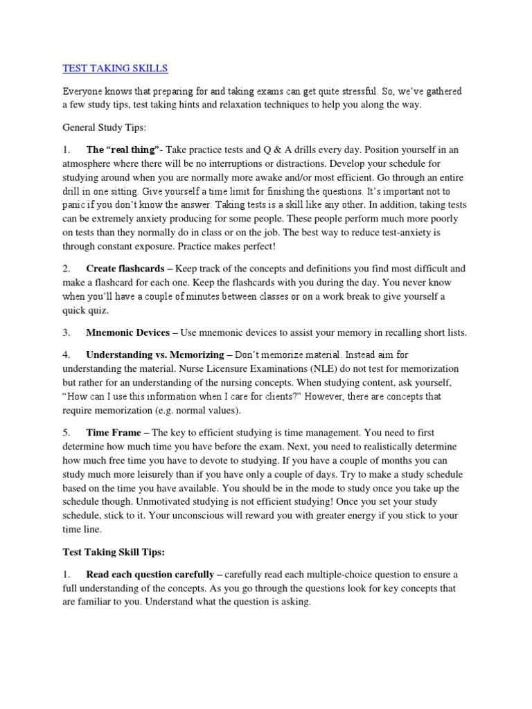 Test Taking Skills | PDF
