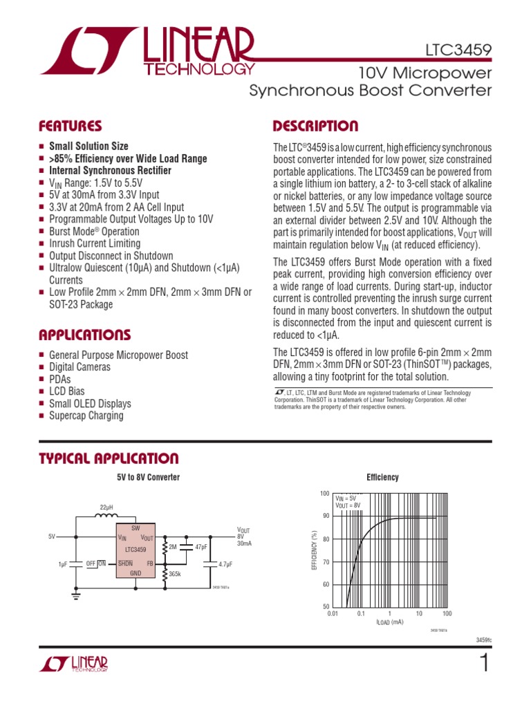3459-10v Micropower Synchronous Boost Converter | PDF | Mosfet | Capacitor