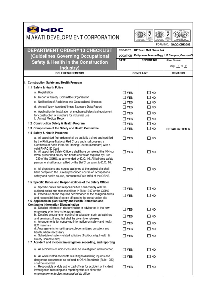 MDC Safety Assessment | PDF | Occupational Safety And Health | Safety