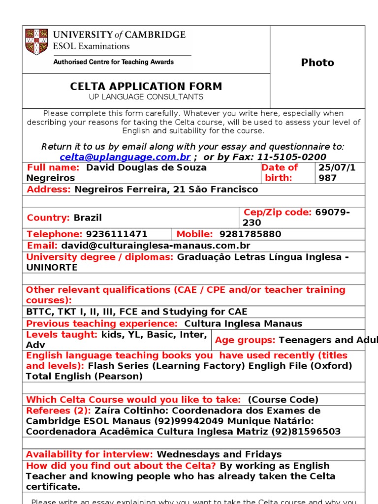 01a - Celta Application Form | PDF