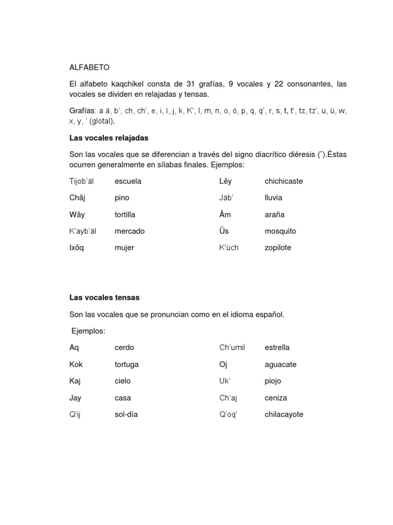 Vocabulario Kaqchikel: Sustantivos y Artículos | PDF | Sustantivo | Plural