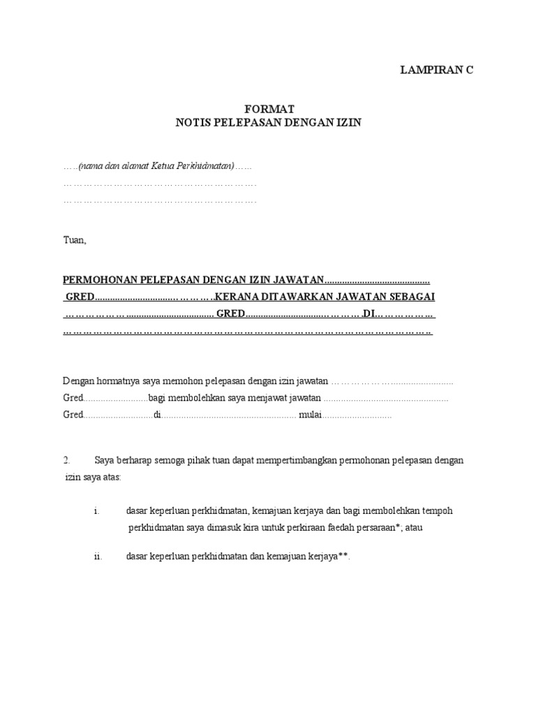 Format Surat Notis Pelepasan Dengan Izin | PDF