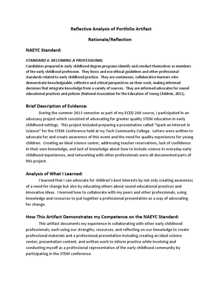 Naeyc Standard 6 Rationale and Reflection | PDF