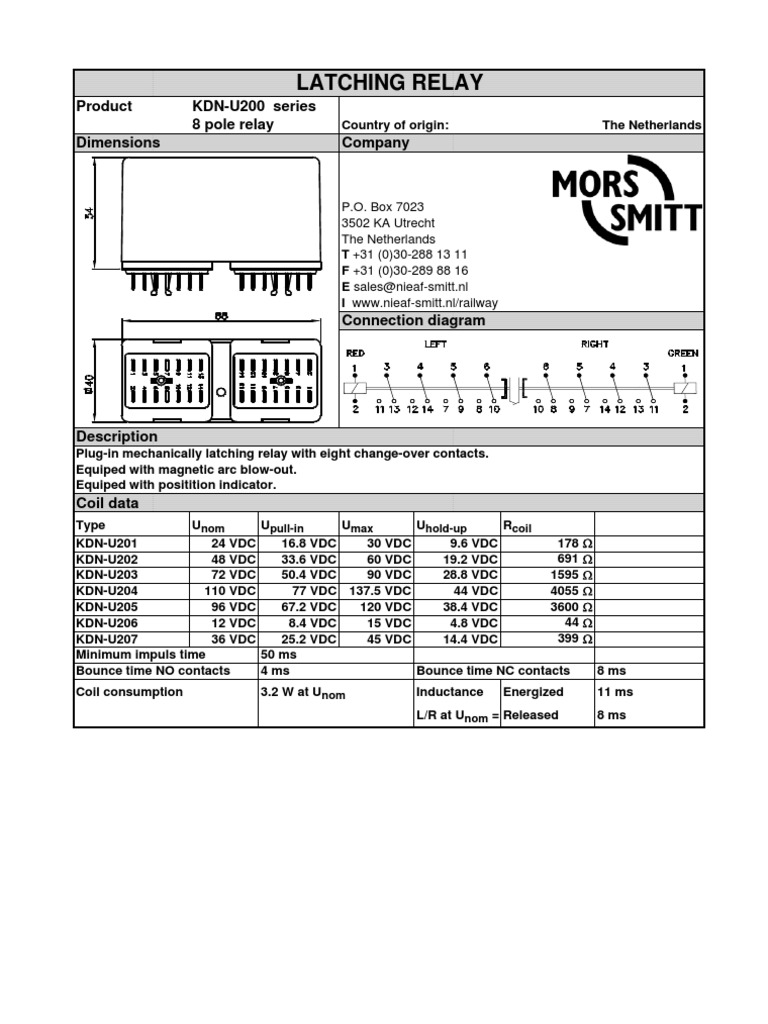 Specification Sheet for an 8-Pole Latching Relay with Technical Details ...