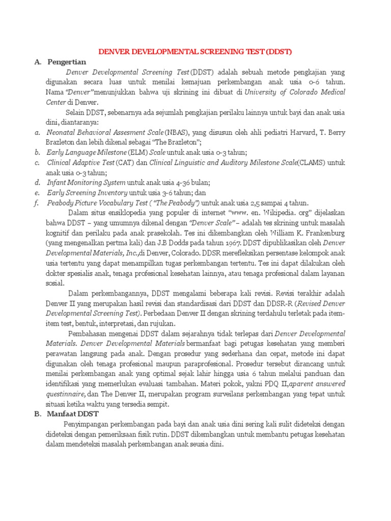 Panduan Denver Developmental Screening Test | PDF