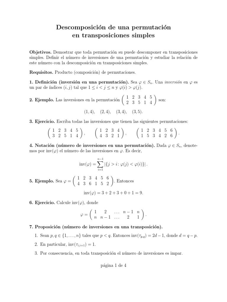 Permutation Decomposition in Simple Transpositions | PDF | Permutación | Enseñanza de matemática