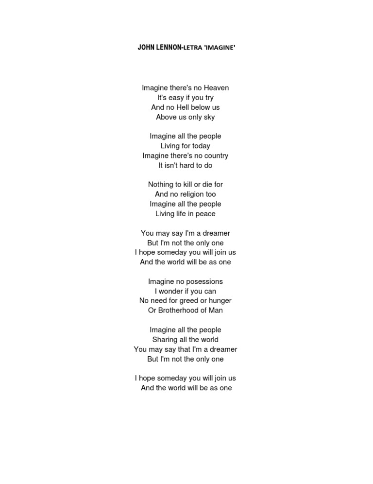 John Lennon 'Imagine' Lyrics | PDF | Art