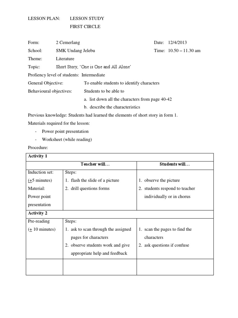 Short Story Lesson Plan for Students | PDF