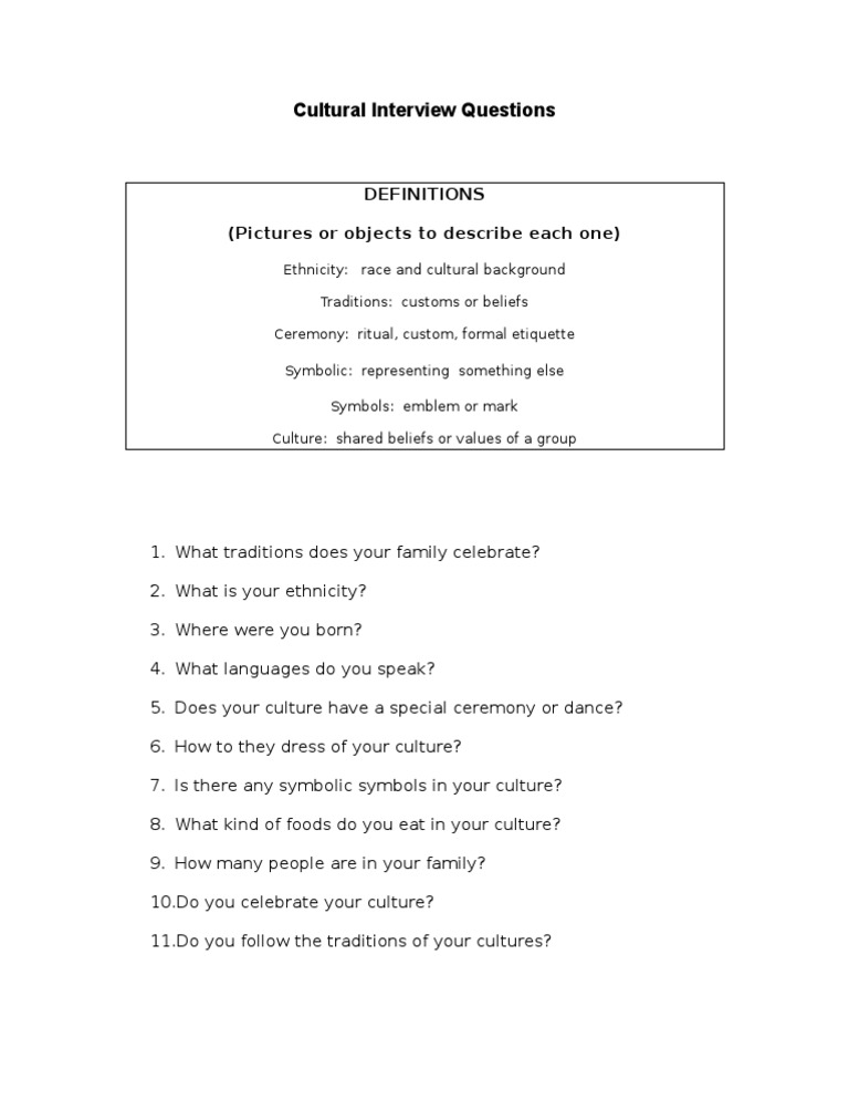Cultural Interview Questions | PDF | Traditions | Cultural Anthropology